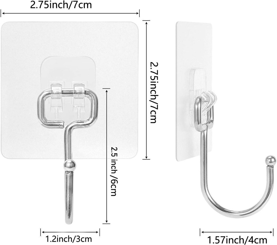 3Pcs Large Self Adhesive Hooks Heavy Duty 20Kg (Max) Strong Sticky ...
