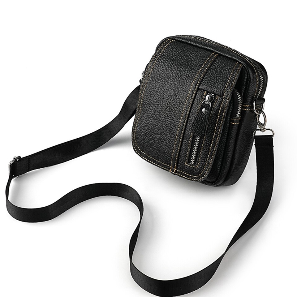 Mens Genuine Leather Mini Messenger Cross Body Handbag Shoulder Bag ...