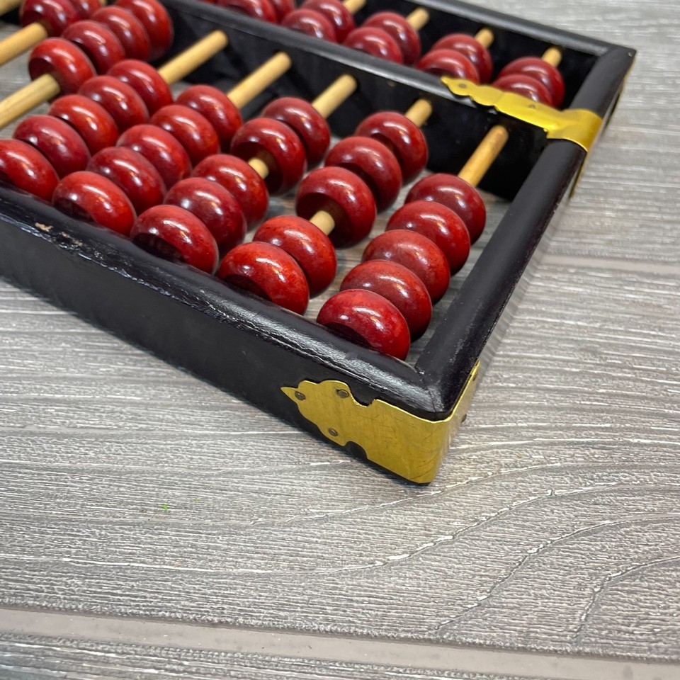 Vintage Abacus Lotus Flower Brand 12 Rods 91 beads Wood Onyx Black Red ...