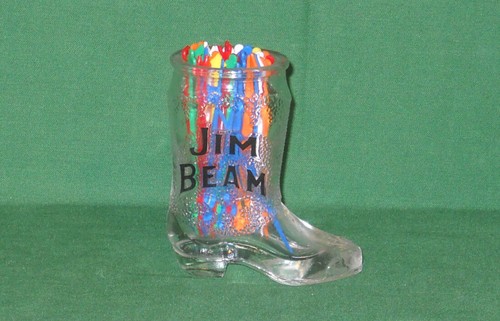 3" Jim Beam Glass Cowboy Boot Tooth Pick Holder w/ Card Suit Plastic ...