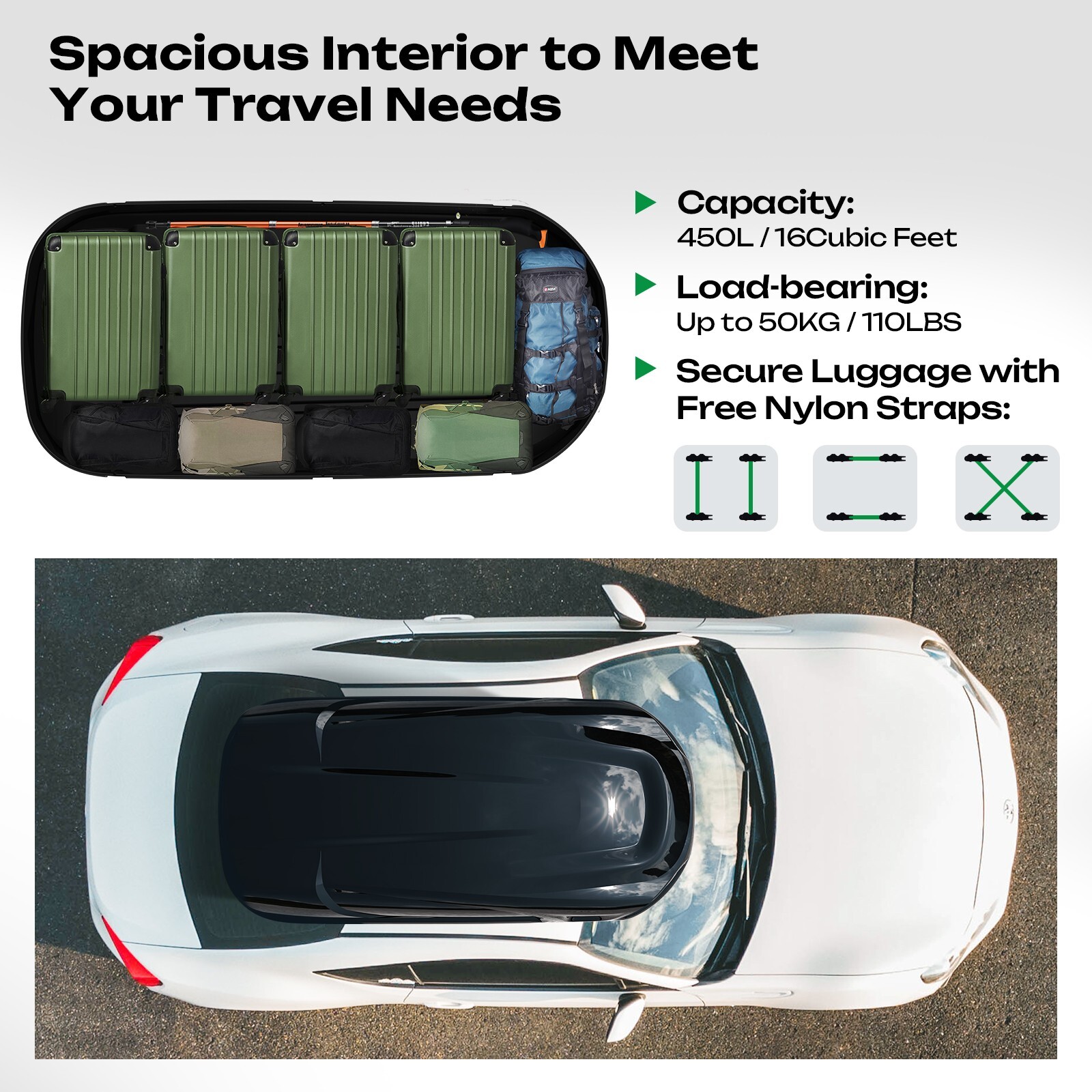 16 Cu. Ft. Rooftop Cargo Box Car Top Cargo Carrier Roof Mount Storage ...