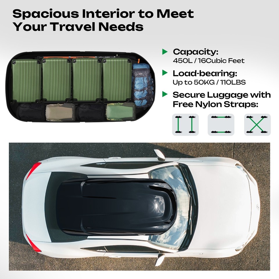 16 Cu. Ft. Rooftop Cargo Box Car Top Cargo Carrier Roof Mount Storage ...