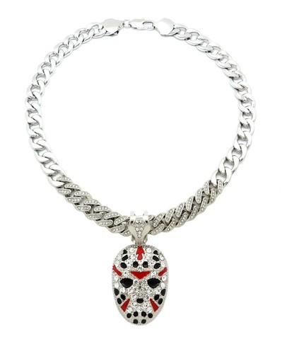 JASON MASK FRIDAY 13TH PENDANT SILVER CUBAN LINK CHAIN NECKLACE HIPHOP ...