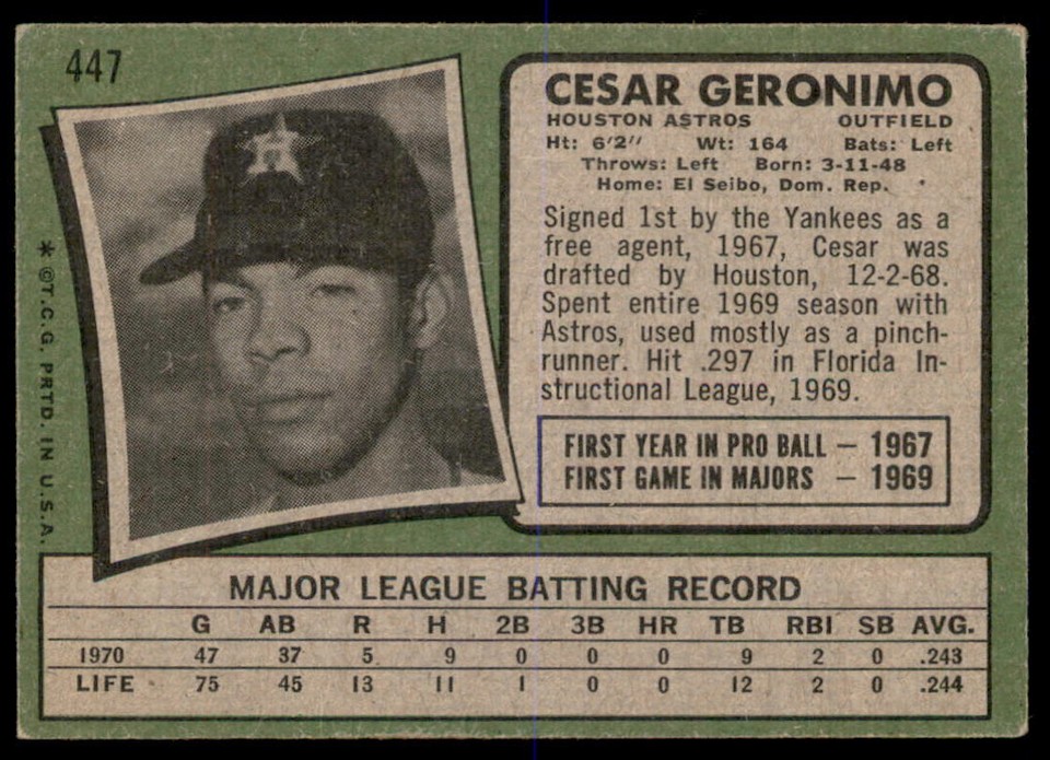 1971 Topps #447 Cesar Geronimo | eBay