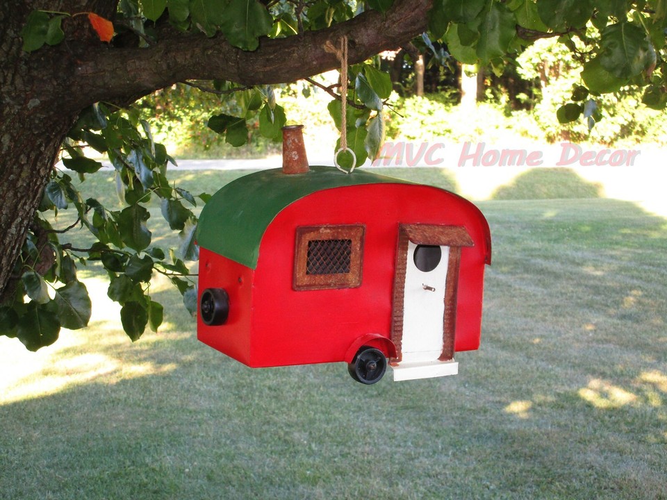 Camper Trailer Birdhouse Rustic Red Green Metal Campground Decor 10.75 ...