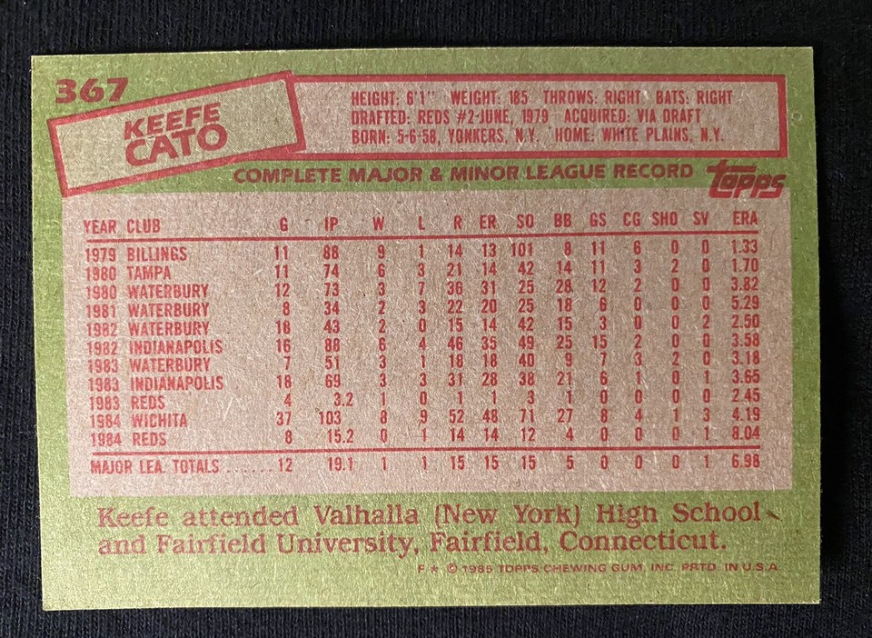 1985 Topps #367 Keefe Cato Cincinnati Reds | eBay