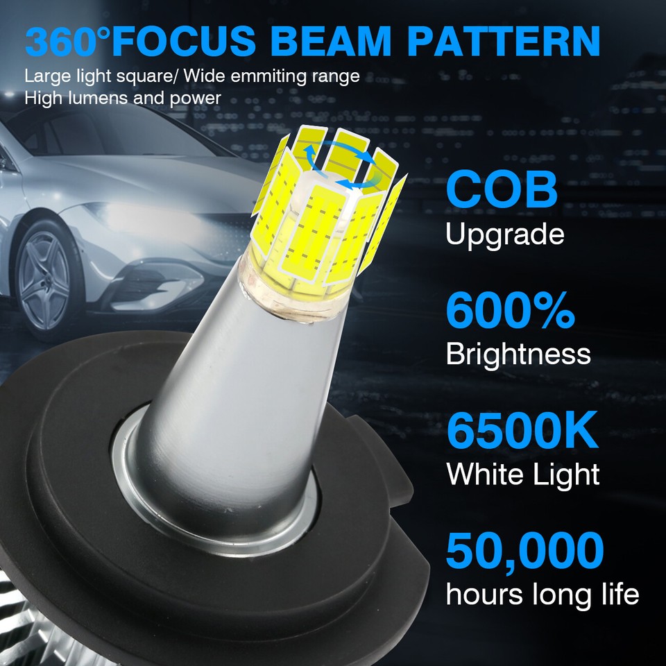 8-sides H7 LED Headlight Kit High Low Beam Bulbs 3000000LM White Super ...