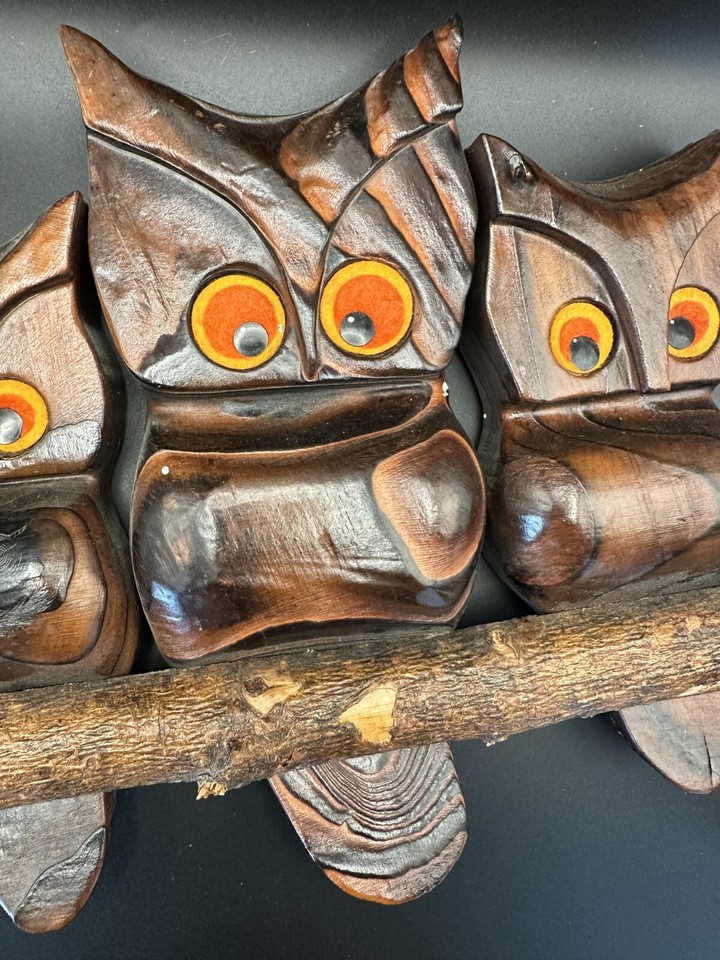 Vintage Wood Carved Owls Branch Wall Art 1970s MCM Kitschy Nature | eBay