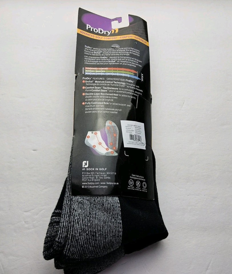 FootJoy Men's ProDry Advanced Golf Comfort Socks Cushioned 2 Pairs Crew ...