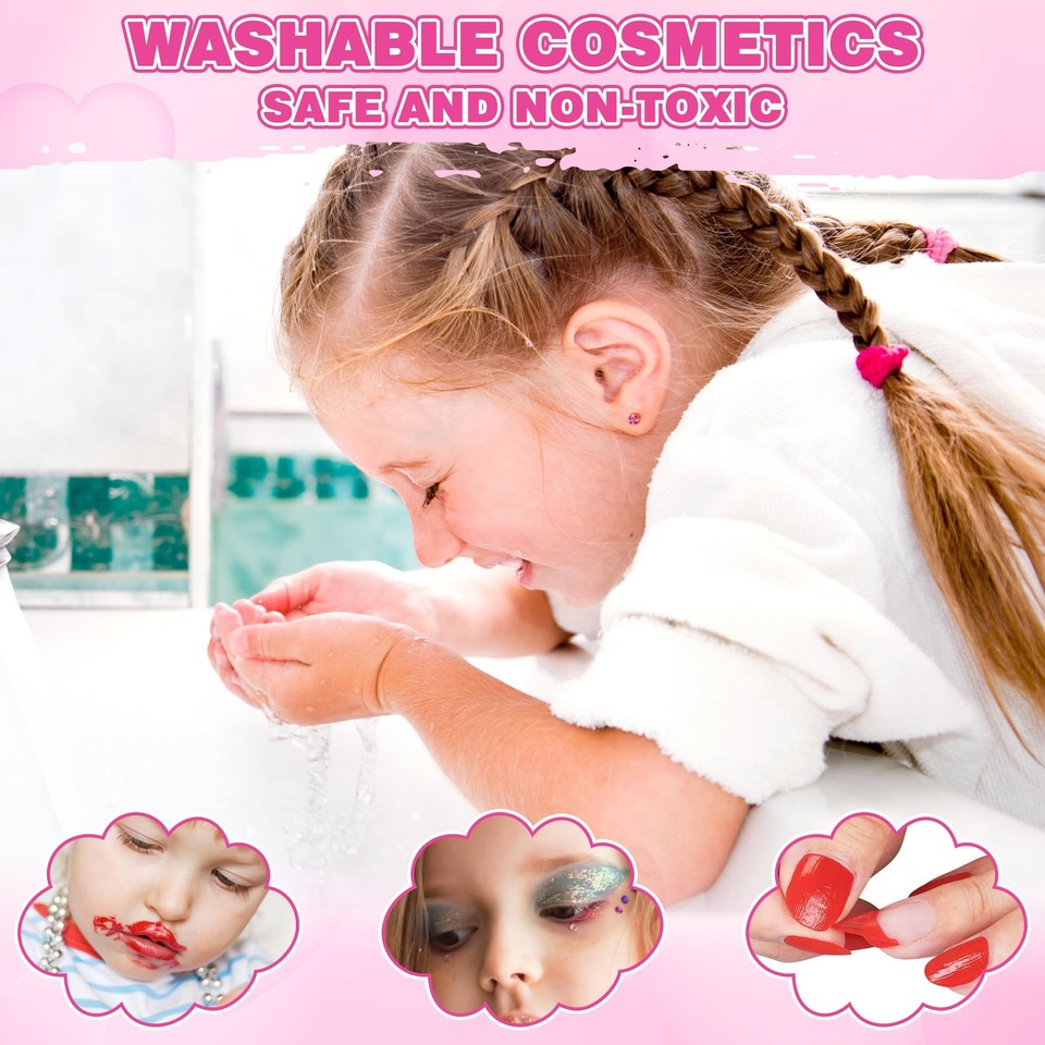 99 Pcs Kids Makeup Kit for Girls, Princess Toys Real Washable Cosmetics ...