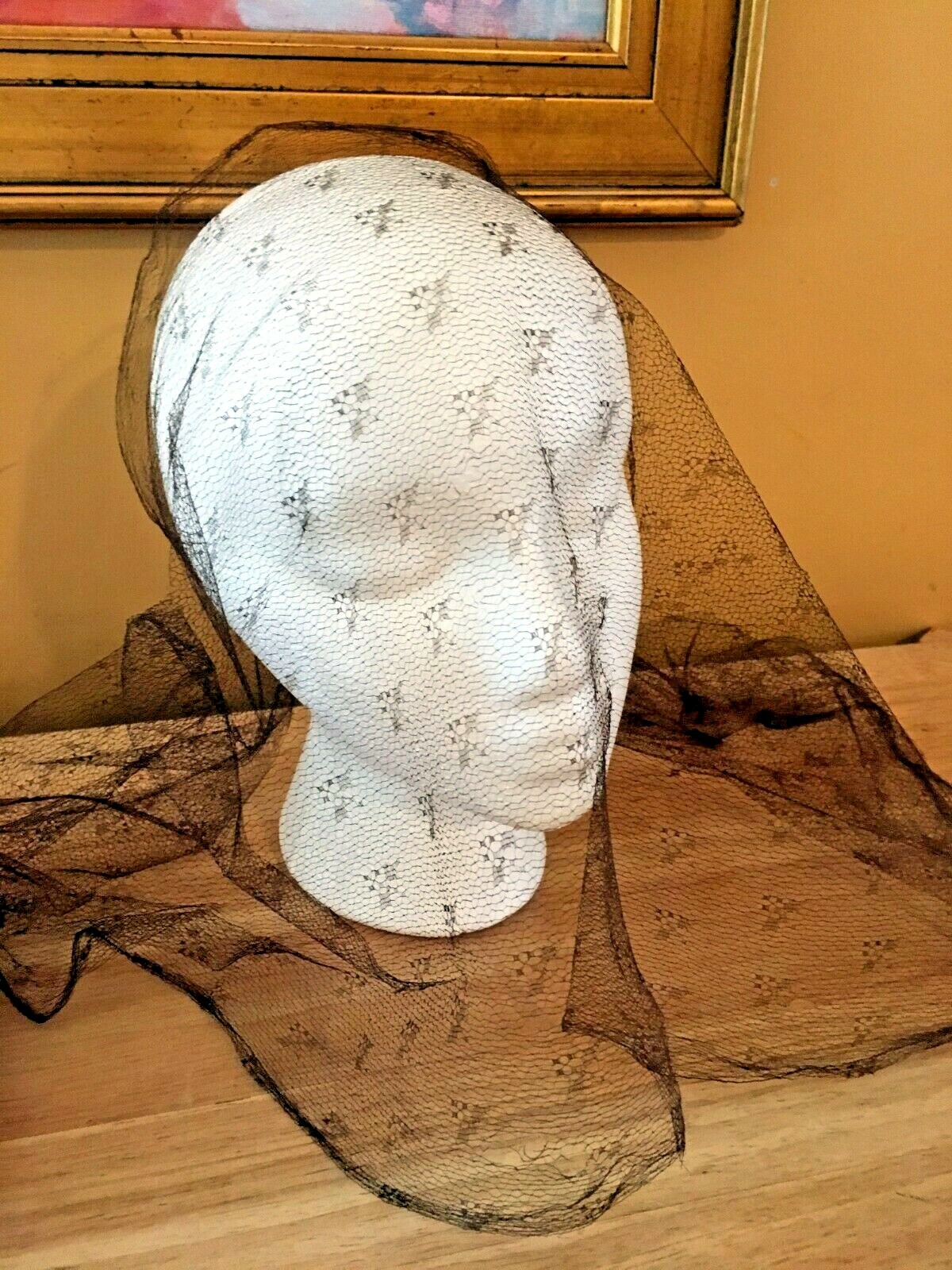 Vintage Millinery Lace Netting Veiling BROWN Patterned 3 yards France ...