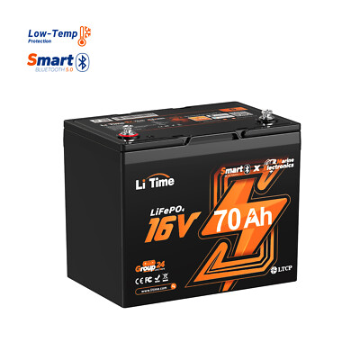 LiTime 16V 70Ah Bluetooth LiFePO4 Lithium Battery Born For Fish Finder ...