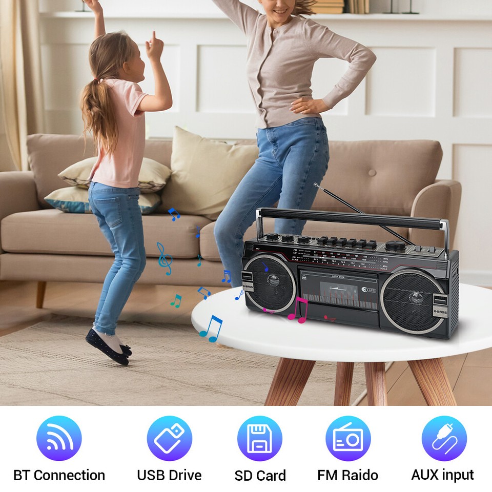 Portable Boombox Radio Cassette Player AM/FM/SW Retro Blueooth Boombox ...