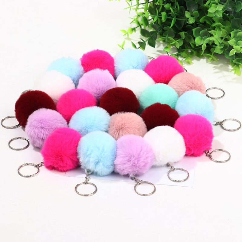 Soft Fur Fluffy Ball Keychain PomPom Key Chains Keyring Charms Handbag ...