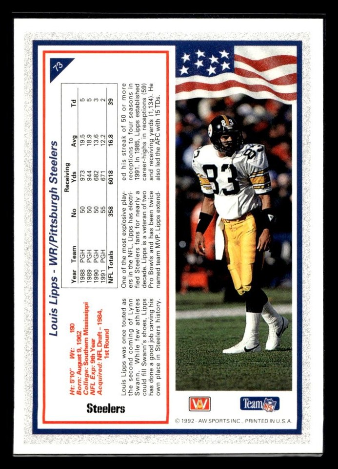 1992 All World Football Card #73 Louis Lipps Pittsburgh Steelers | eBay