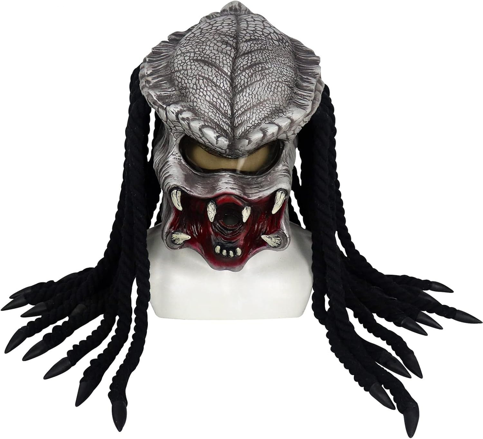 Predator Mask with Dreads Hair Scary Alien Full Head Headwear Halloween ...