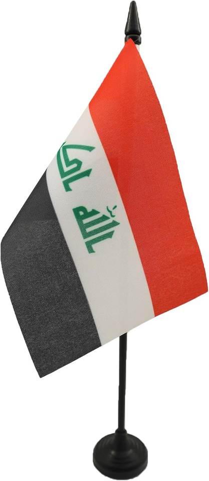 Iraq Table Flag 4'' X 6'' - Iraqi Desk Flag 15 X 10 Cm - Black Plastic ...