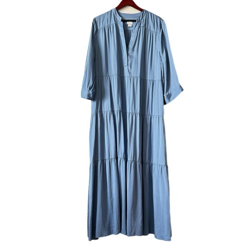 CHICO’S Tiered Maxi Dress Soft Comfortable Modal Pockets Roll Tab Sz 16 ...