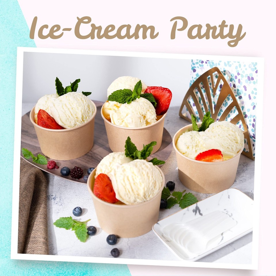 Paper Ice Cream Cups - 50-Count 16-Oz Disposable Dessert Bowls for Hot ...