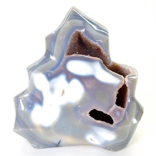 Agate Geode 7" Natural Quartz Crystal Hand Carved Flame Reiki Healing ...