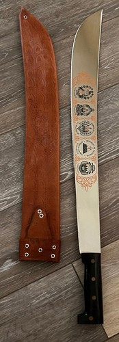 Vintage Imacasa 152 Custom Engraved Machete Knife w/ Leather Sheath El ...
