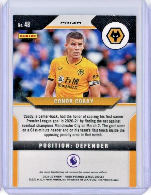 2021-22 Prizm Premier League Blue Wave #48 Conor Coady - Wolverhampton ...