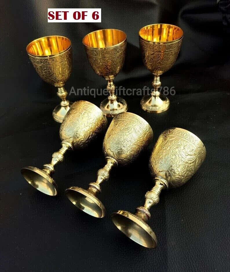 Set of 6 Solid Brass Goblet Drinking Wine Cup Vintage King Arthur Royal ...