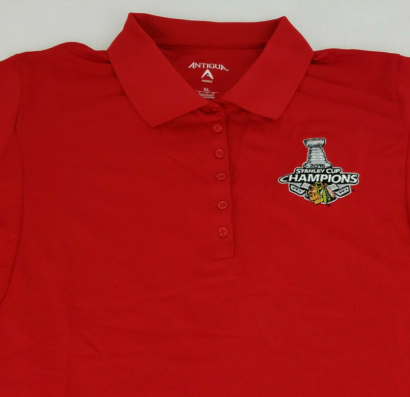 Womens Embroidered Stanley Cup NHL Hockey Chicago Blackhawks Red Polo ...