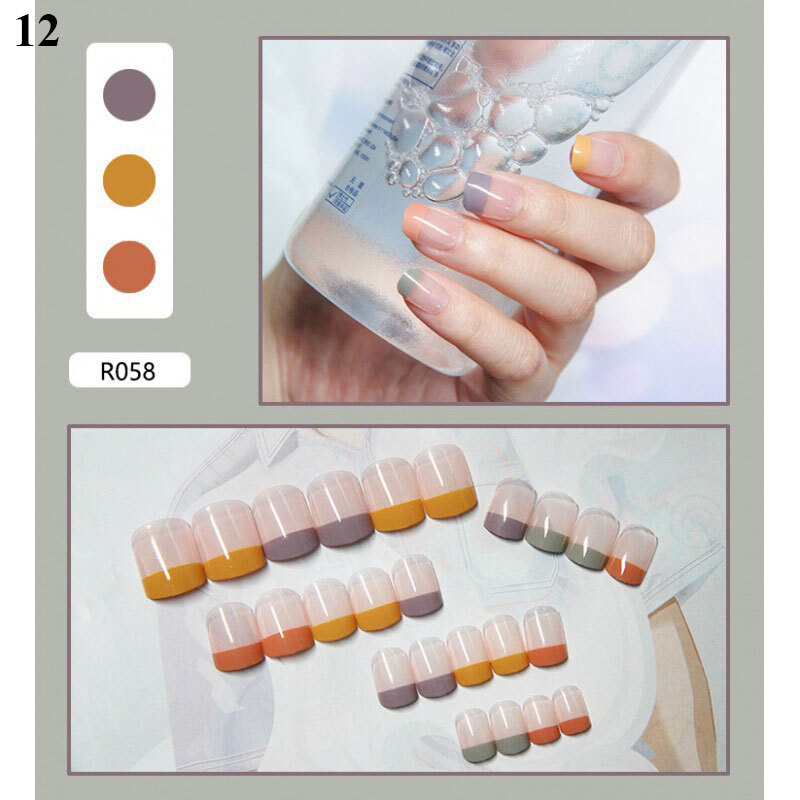 24pcs Fake Nails with Designs Press on Full Cover Artificial Short ...