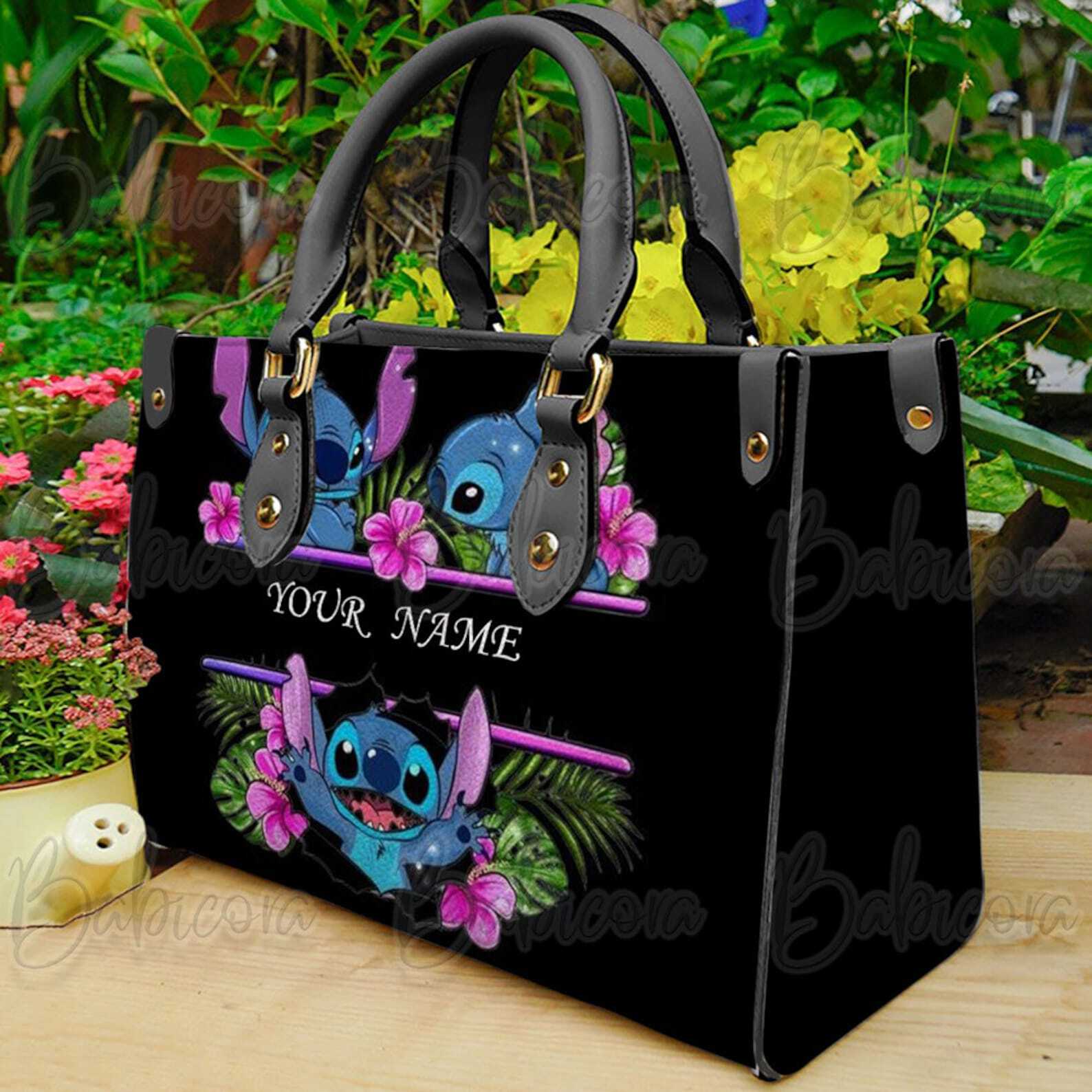 Custom Name Stitch Disney Bag, Lilo And Stitch Leather Handbag & Wallet ...