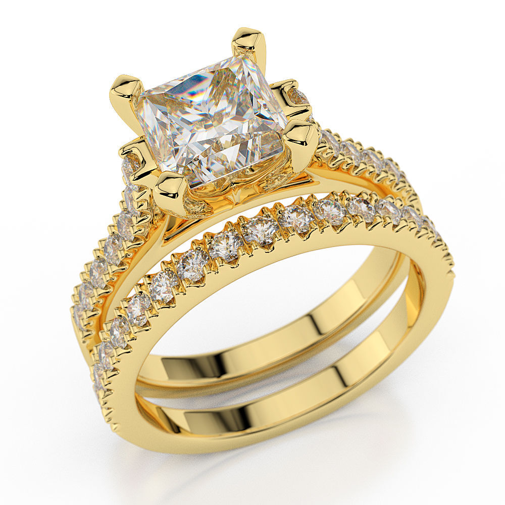 1 1/3 CT F/VS2 Amazing Diamond Engagement Ring Set Princess Cut 14K ...