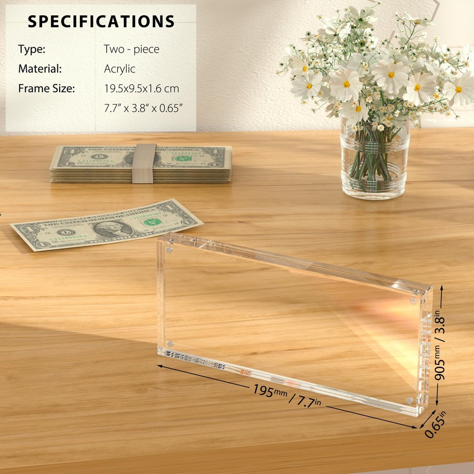 Magnetic Acrylic Currency Display Case 7.8" x 3.9" Clear Banknote ...