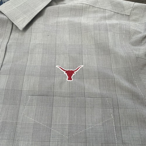 Devon & Jones TEXAS LONGHORN Grey White Plaid Long Sleeve Button Up ...