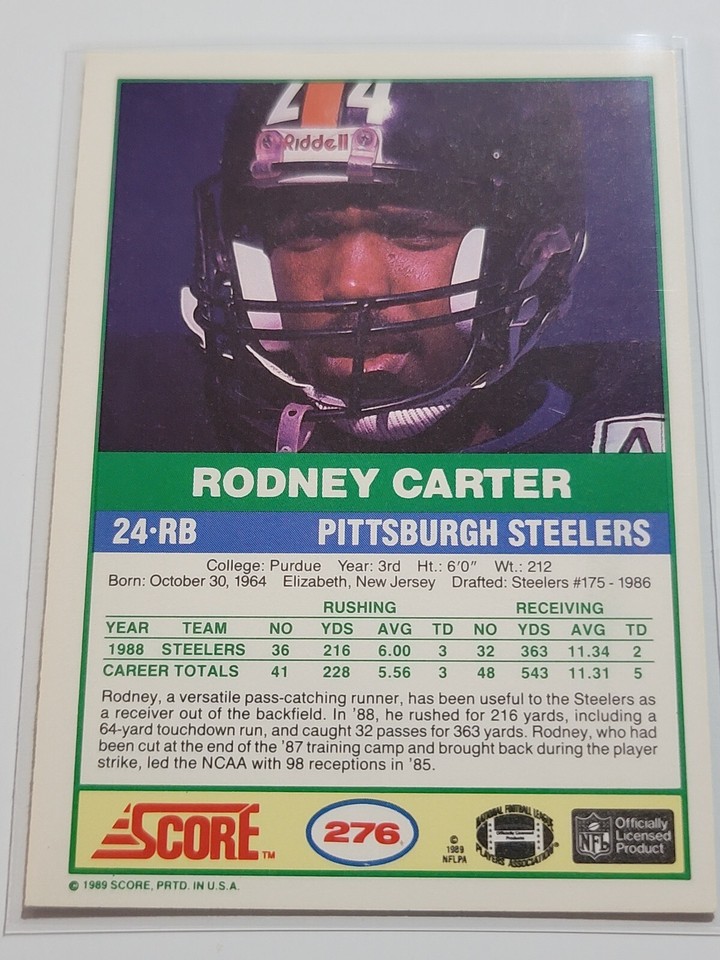 RODNEY CARTER 1989 Score #276. STEELERS | eBay