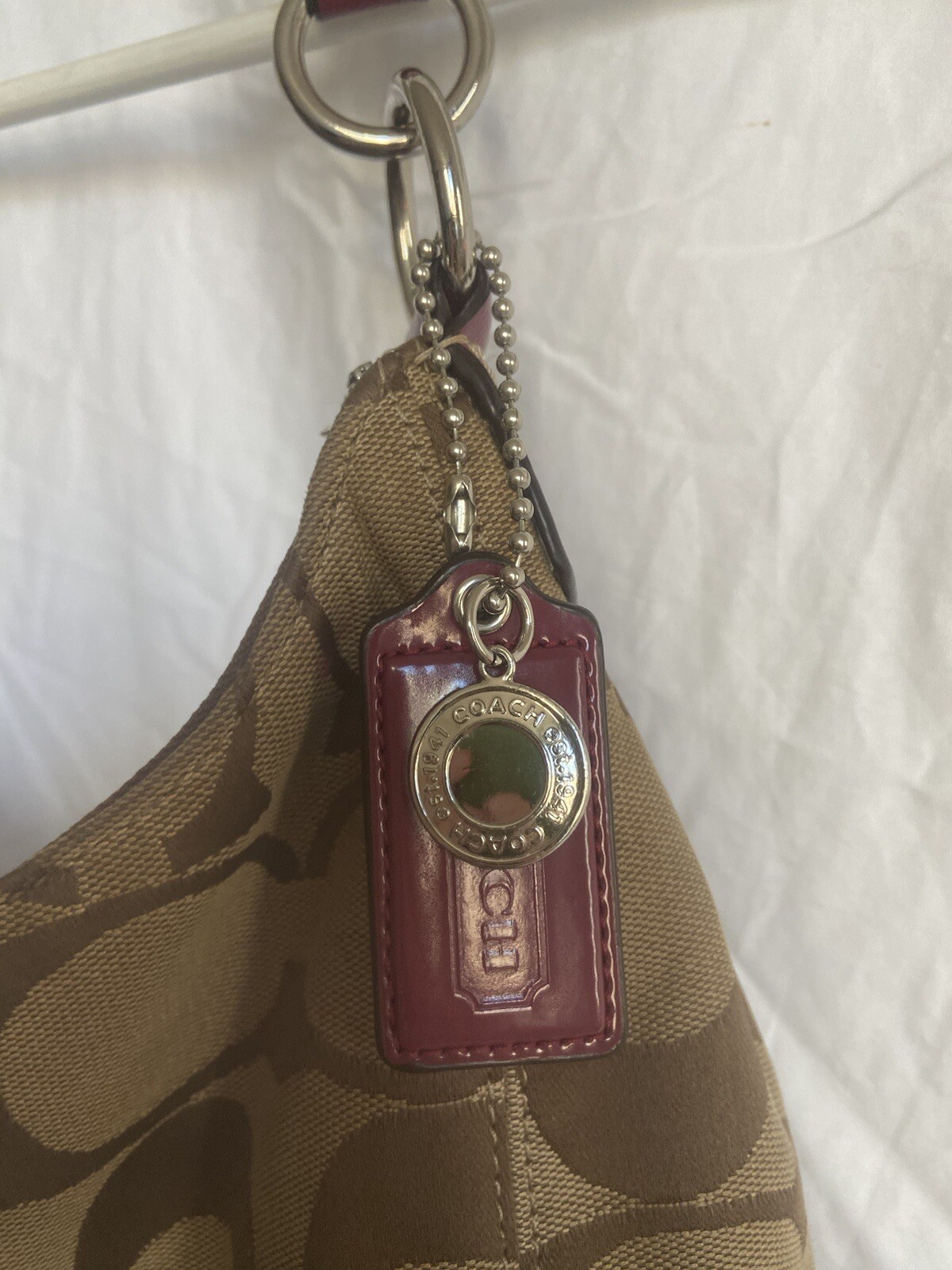 Coach Berry pink & khaki Signature strip hobo purse - Gem