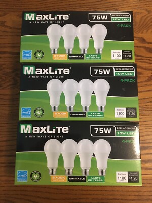 MaxLite 75W 12 Replacement 10 Watt LED Light Bulbs 2700K Soft White ...