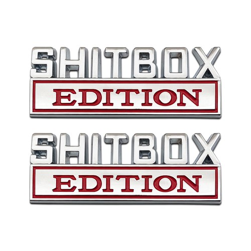2x Silver & Red Chrome Shitbox Edition Emblem Letter Car Logo Sport ...