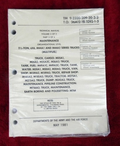 1981 2.5 Ton, 6x6, M44A1, M44A2 Series Trucks TM 9-2320-209-20-3-2 Army ...