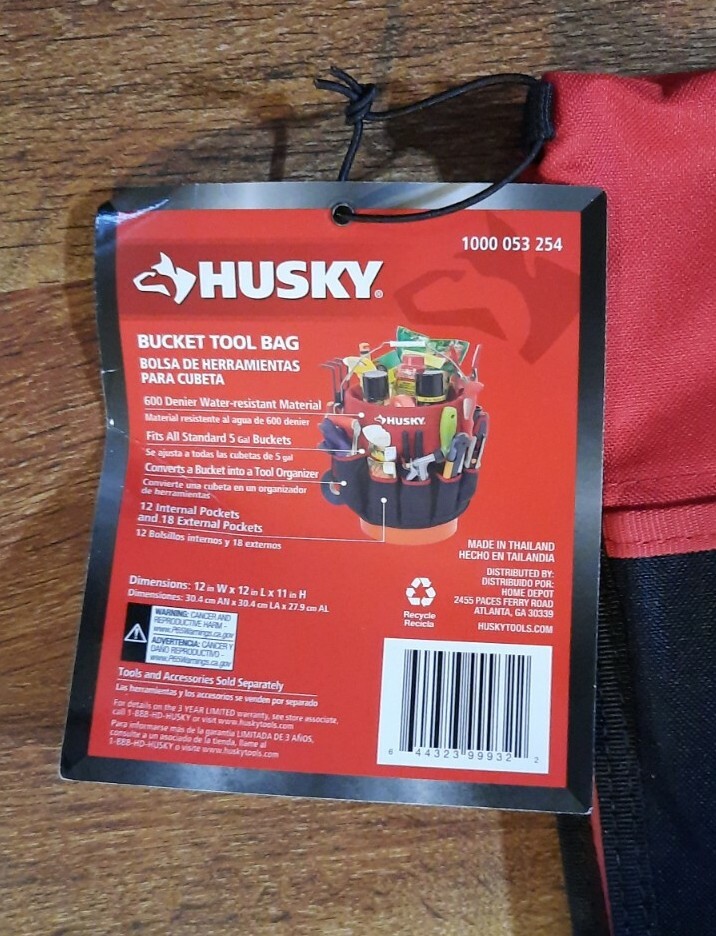 Husky 5 Gallon Bucket Organizer Tote Bag Gardening Tool Holder 30 ...
