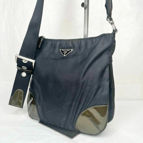 Prada Shoulder Bag Nylon 2way Diagonal Hanging Triangle Logo Black Free ...