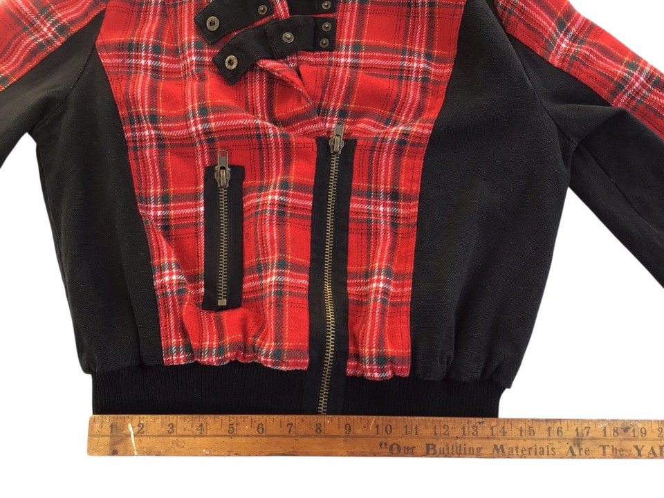Large Vtg Red Plaid Moto Jacket Women’s Cropped Punk Rock Style Zip ...