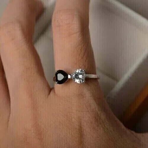2Ct Heart Cut Lab Created Black Diamond Engagement Ring 14K White Gold ...