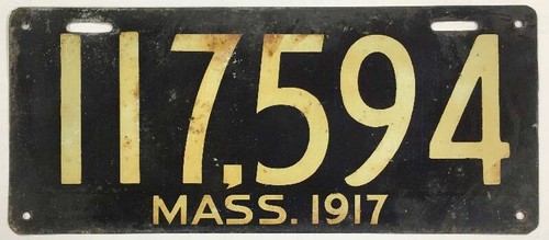 Massachusetts 1917 License Plate 117.594 Original Paint Antique Garage ...