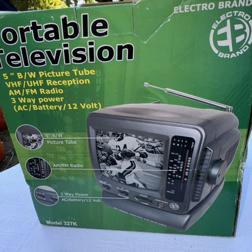 Vtg NIB Electro Brand Model 327K 5-inch B/W Portable Television / AM-FM ...