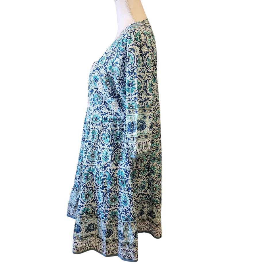 Soft Surroundings Nerissa Dress Sz PS 6/8 Embroidered Blue Print Beach ...