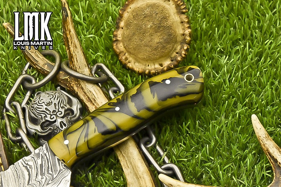 LMK Hand Crafted Full Tang Knife Twist Damascus Corain Fishing ...