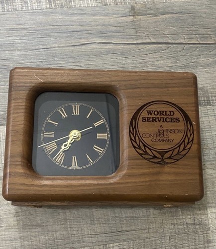 JOHNSON CONTROLS COMPANY, WORLD SERVICES EMPLOYEE AWARD DESK WOOD CLOCK ...