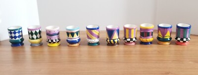 10 Vtg Small 3" Vase Cups CBK Ltd 1998 Colorful Ceramic Geometric ...