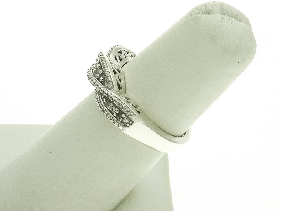 Sterling Silver Band Ring with Fancy Designs and White Diamonds Size-7 ...
