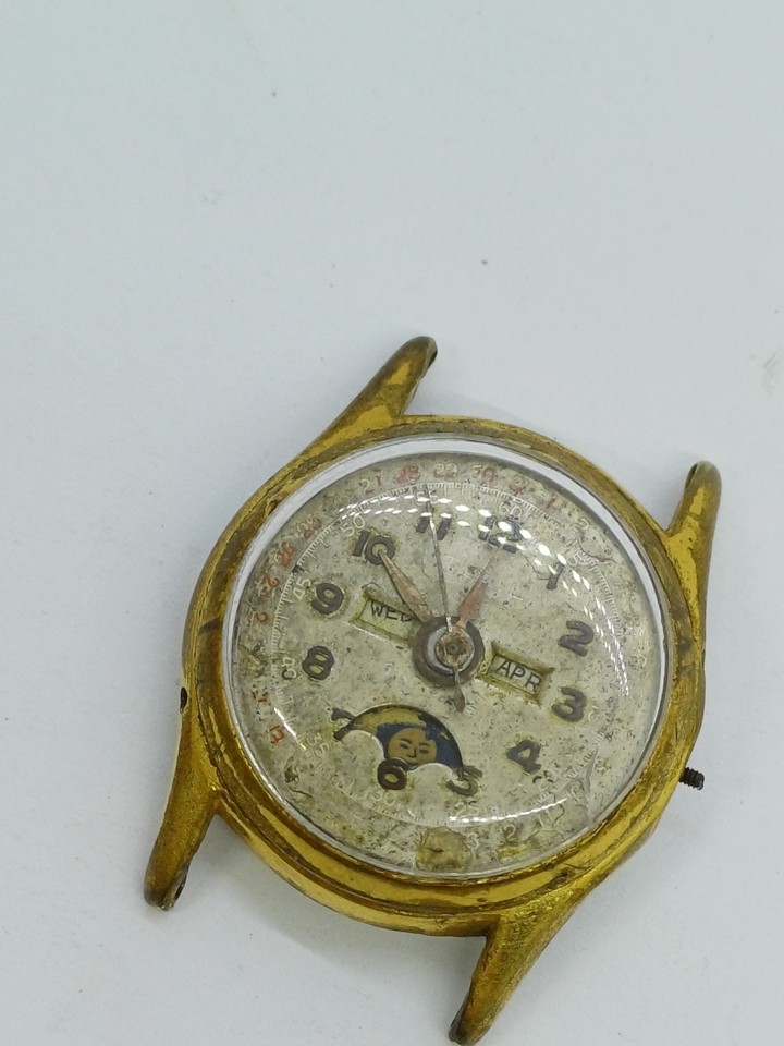 RARE VINTAGE TELL MOONPHASE TRIPLE CALENDAR WATCH VALJOUX 89 FOR REPAIR ...